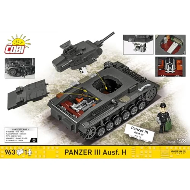 COBI Panzer III AUSF. H, Modellfahrzeug im Maßstab 1:28, Bausteine made ...
