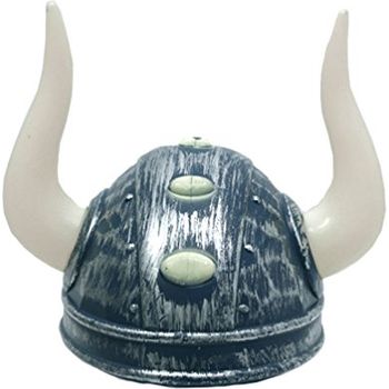 Karneval-Klamotten Wikinger-Helm für Erwachsene grau mit Lange Hörner ...