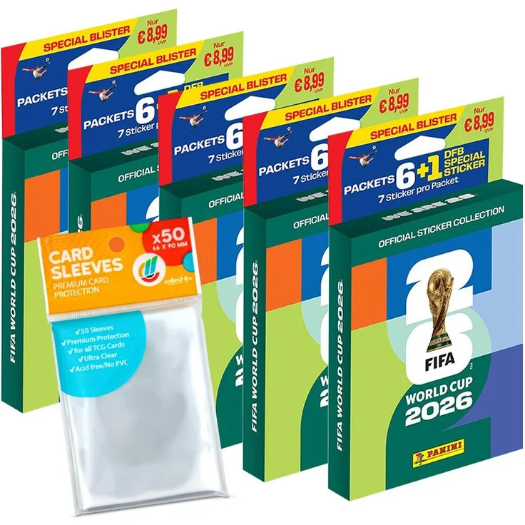 Panini WM 2026 Sticker Bundle, 5 Eco-Blister #1 (6 Tüten) + Exklusive ...