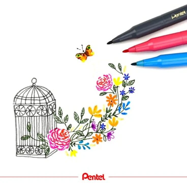 PENTEL Filzstift Faserschreiber Color Pen Set mit 12 Farben ...