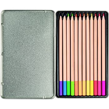 walther design Buntstifte NEON Bunt12 Stifte in Metallbox leuchtkräftig ...