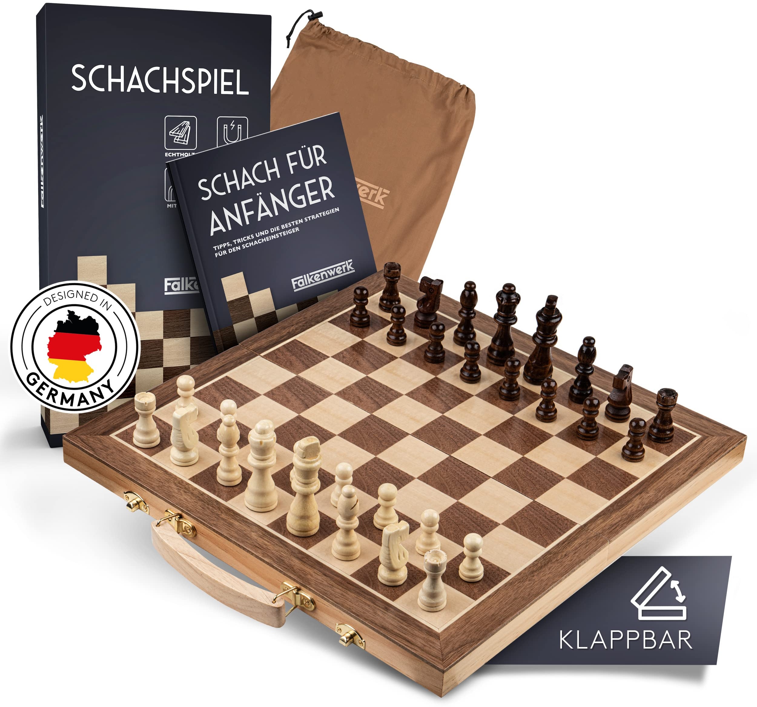 FALKENWERK Magnetisches Schachspiel Holz [38x38 cm] - Handgefertigtes ...