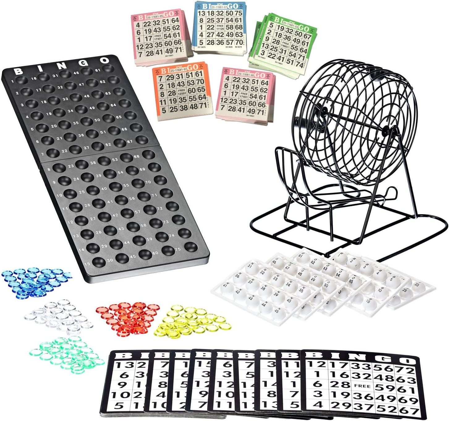 Bingo Spiel Set mit Bingotrommel aus Metall | 75 Kugeln | 500 ...