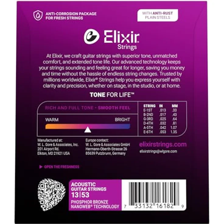 Elixir® Saiten Phosphor Bronze Akustik-Gitarrensaiten mit NANOWEB ...