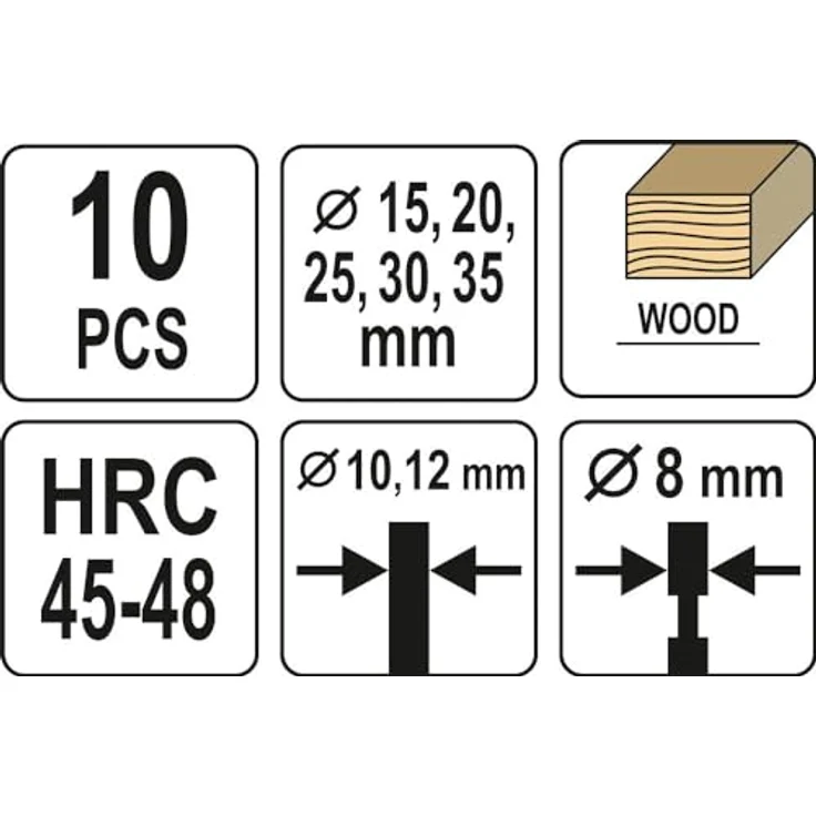 YATO 10 Tlg Forstnerbohrer Set, Holzbohrer und Ausbohrkrone 15-35mm ...