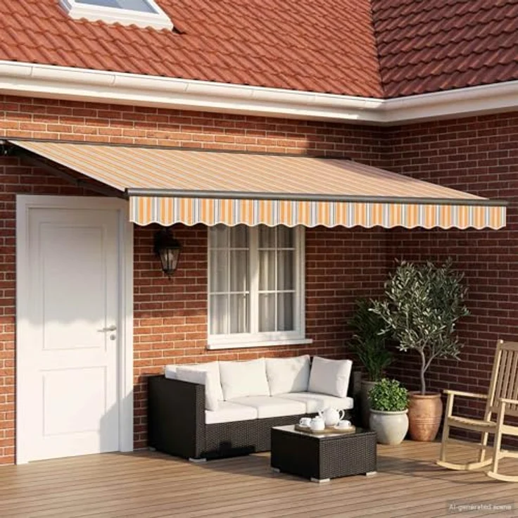 vidaXL Manueller Markisenrahmen mit LEDs, 4,5 x 3,5 m, Garten-Schatten ...