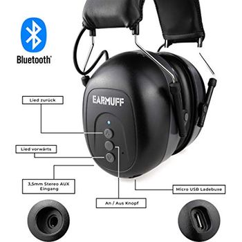 EARMUFF Gehörschutz mit Bluetooth & AUX in schwarz 31dB Dämmung | Musik ...