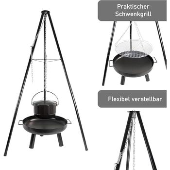 LEMODO Schwenkgrill mit Feuerschale und Grillrost, Dreibein Hängegrill mit Gulaschkessel, BBQ 3 ...