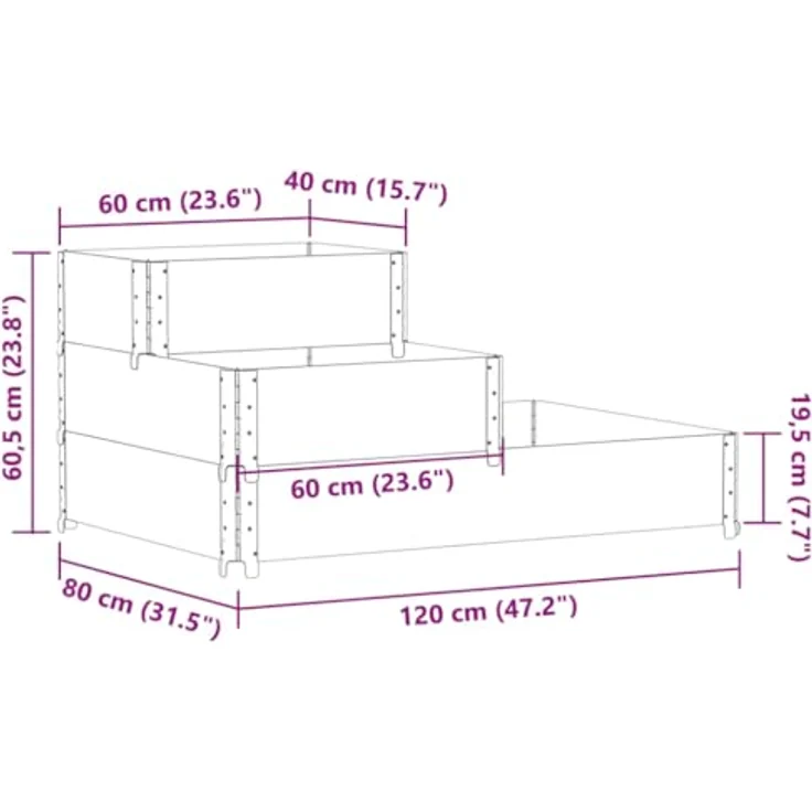 vidaXL Hochbeet Paletten-Aufsatzrahmen 3-fach 120x80 cm Massivholz ...
