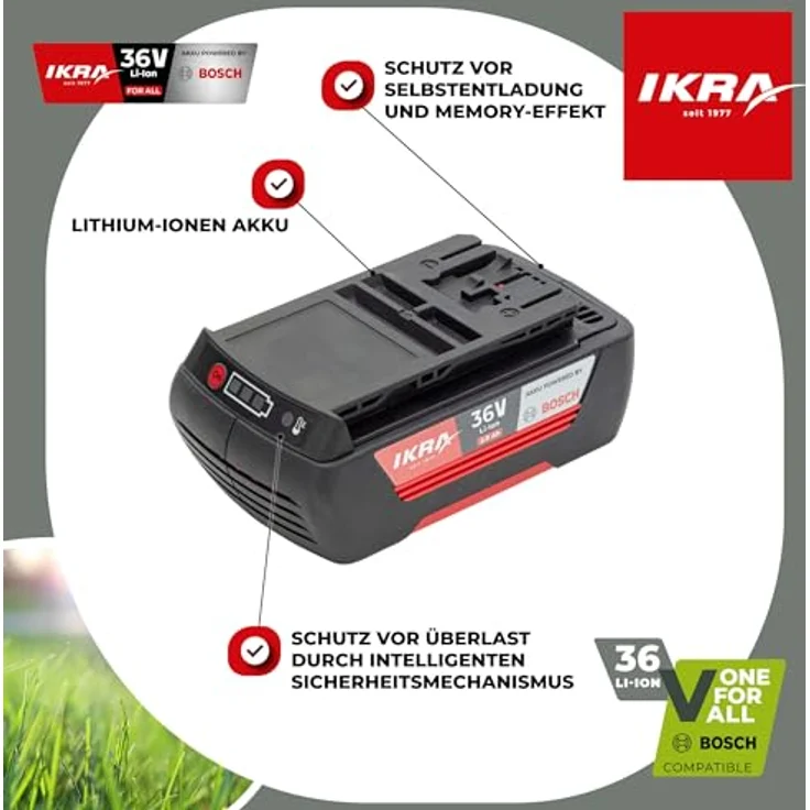 IKRA BOSCH 36 V Li-Ion Akku 2,0 Ah, kompatibel mit allen 36V BOSCH ...