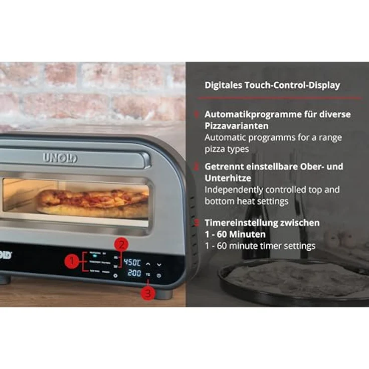 Unold Pizzaofen LUIGI 68816, Pizzastein aus Cordierit, 1700W Leistung ...