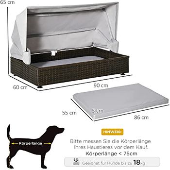 PawHut Rattan Hundehütte mit Dach Hundeliege Hundehaus Haustierbett ...