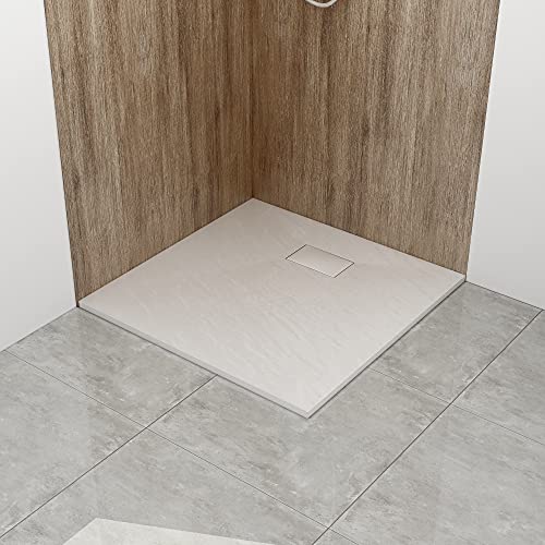 WITEN&NOCK SMC Duschwanne 80x80cm, extra flach in Weiß mit Steinoptik ...