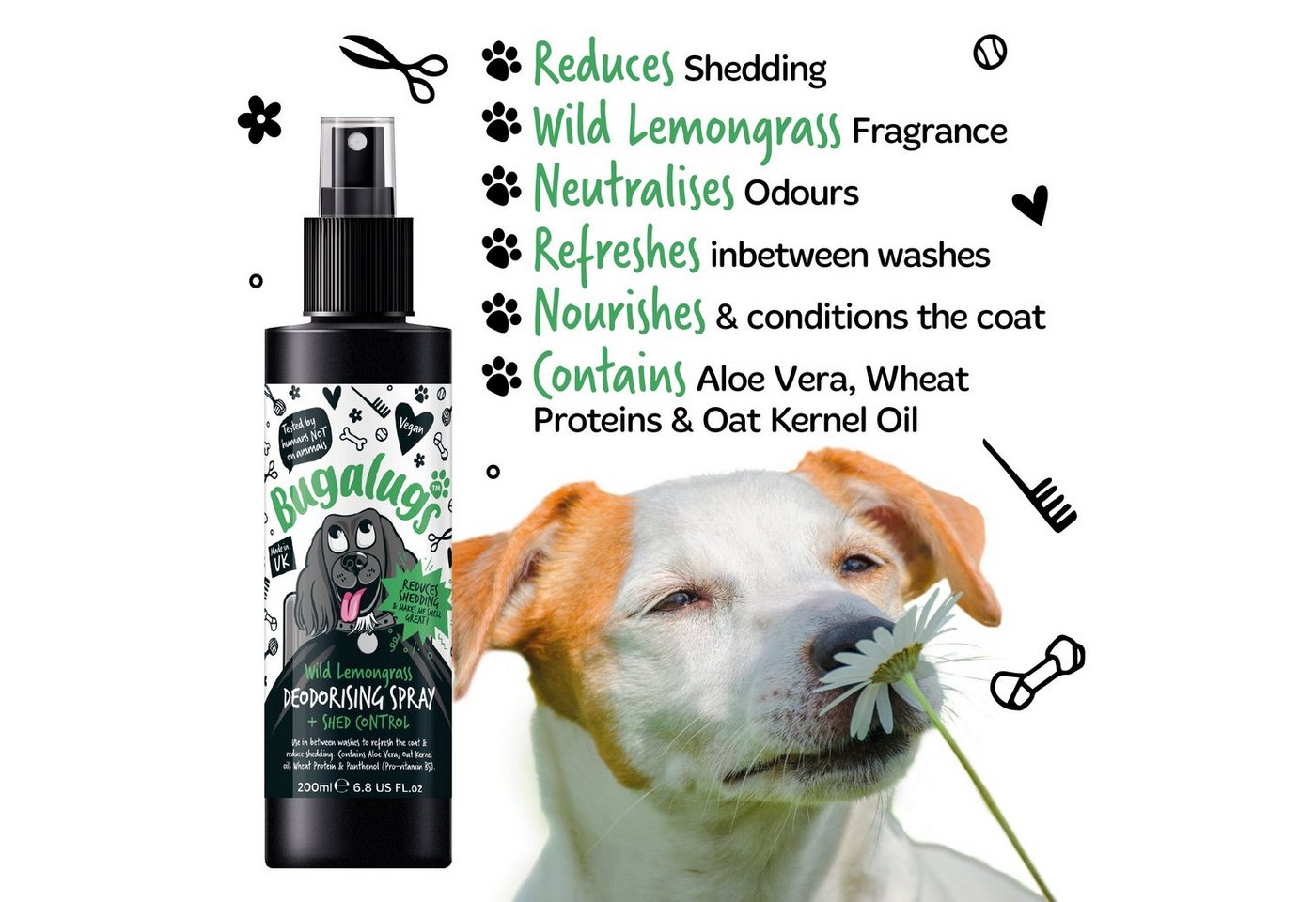 Bugalugs Hundeparfüm Wild Lemongrass, 200ml Deodorant für Hunde mit ...