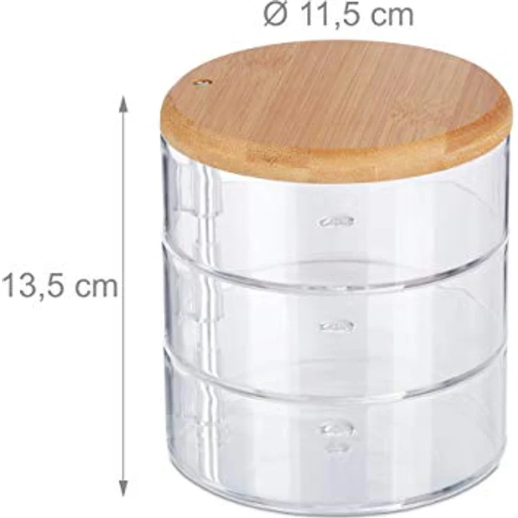 Relaxdays Make Up Organizer, rund, 3 drehbare Ebenen, mit Bambusdeckel ...