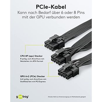 goobay 59714 Netzteil Kabel 8 Pin Buchse auf Dual 6+2 Stecker für PCIe/Stromkabel zum Anschluss ...