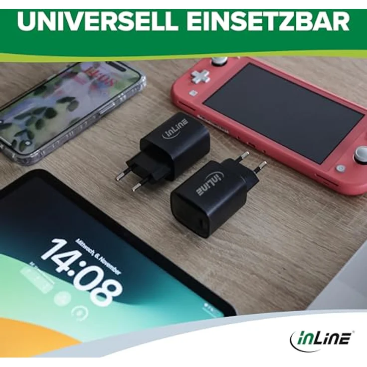 InLine USB-Ladegerät, 1-Port, GaN, 45W, Schwarz, mit digitalem Display ...