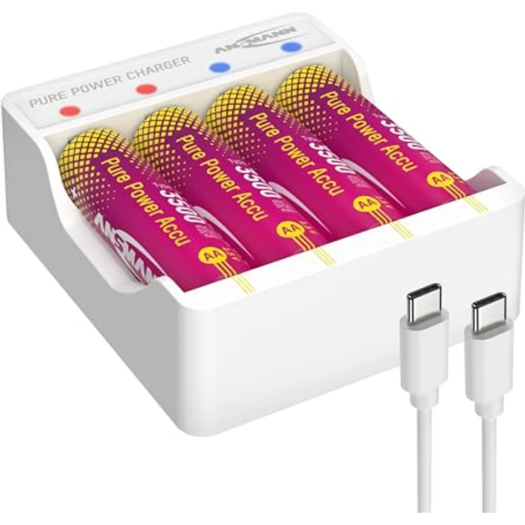 Ansmann Pure Power Set, 4× Mignon AA NiMH Akkus 3250 mAh mit USB-C ...