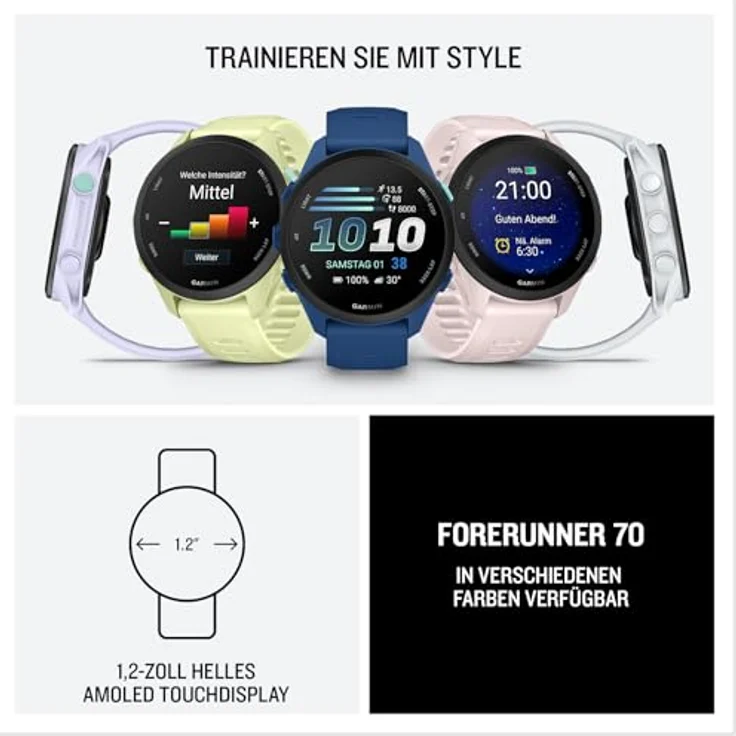 Garmin Forerunner 70, Smarte GPS-Laufuhr mit 1,2 Zoll AMOLED ...