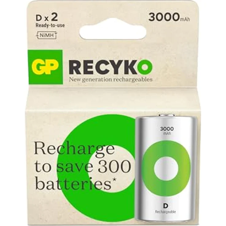 GP Batteries Recyko 3000 D Boy, Ni-MH Akku 1.2 Volt, 2er Pack für ...