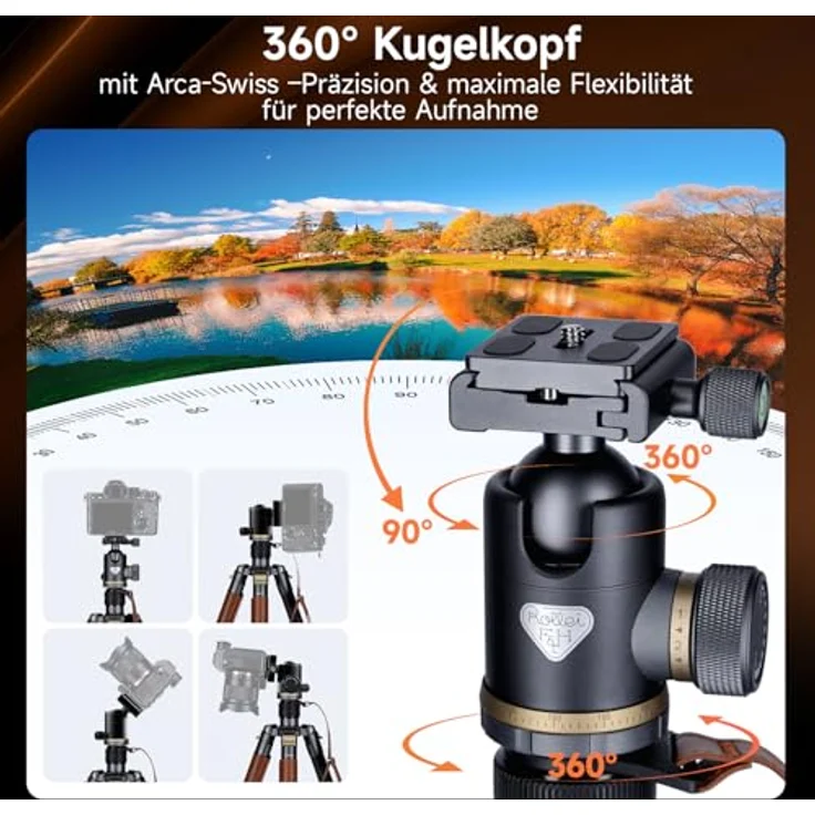 Rollei C6i Carbon Heritage, 174cm Kamera-Stativ mit 360° Kugelkopf ...