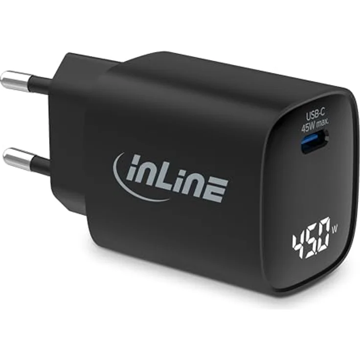 InLine USB-Ladegerät, 1-Port, GaN, 45W, Schwarz, mit digitalem Display ...