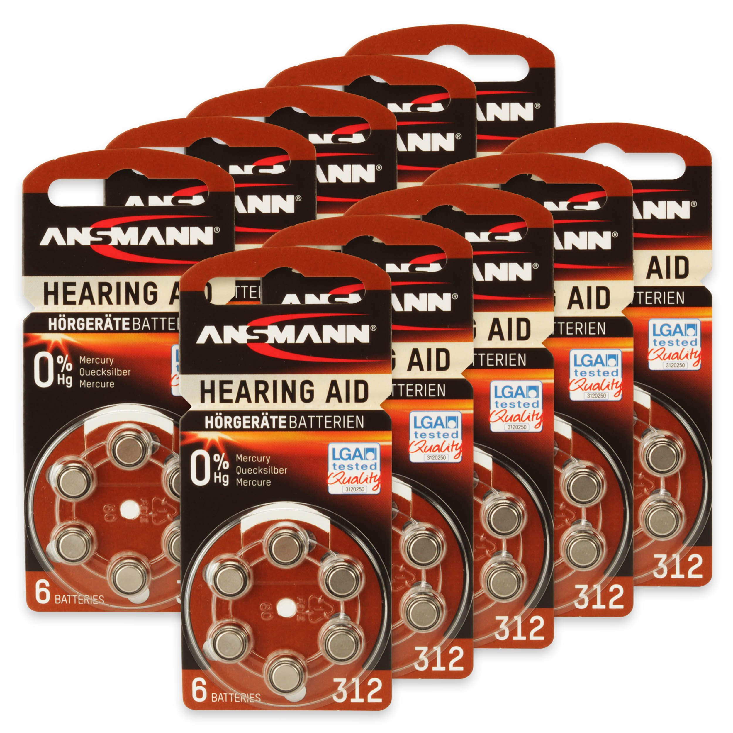 ANSMANN Hörgerätebatterien 312 braun 60 Stück - Zink Luft Hörgeräte ...