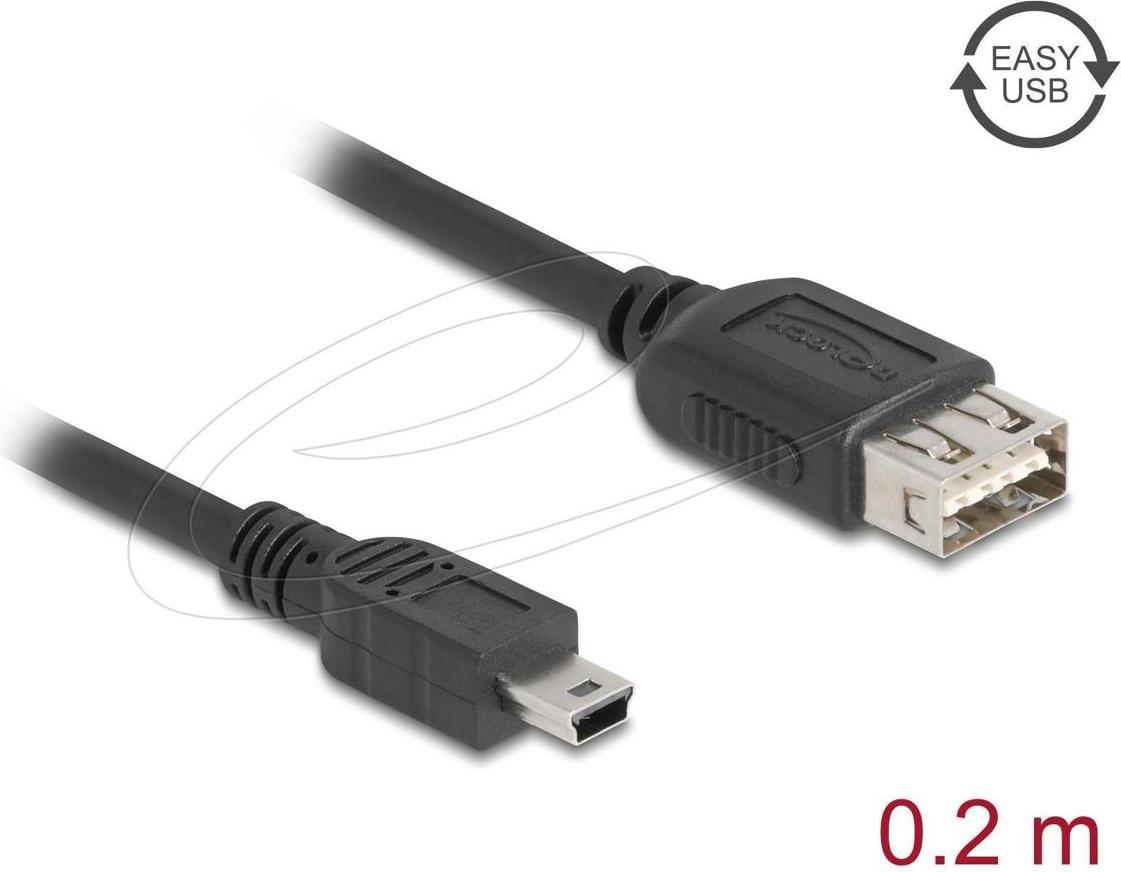 Delock USB 2.0 Kabel, Mini-B Stecker zu USB Typ-A Buchse, 0,2 m ...
