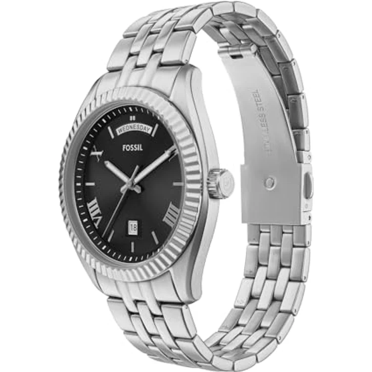 Fossil Campbell FS6139, Herren 42MM Silberfarbene Edelstahluhr mit ...