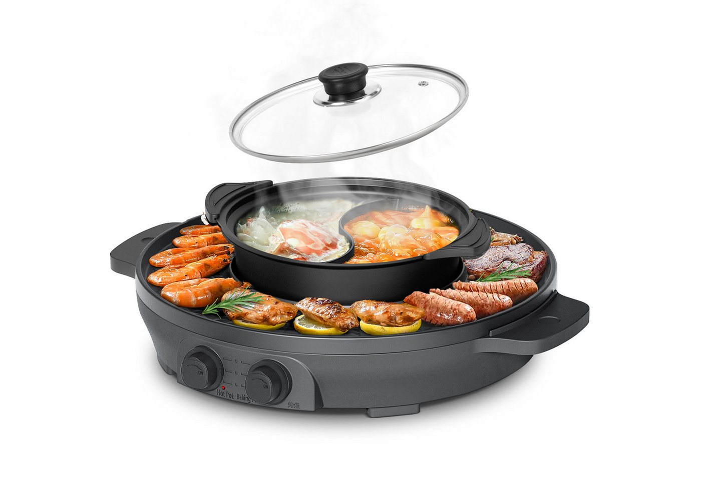 ENFRIFAM Teppanyakigrill 2000W, Elektrischer 2 in 1 Hot Pot mit ...