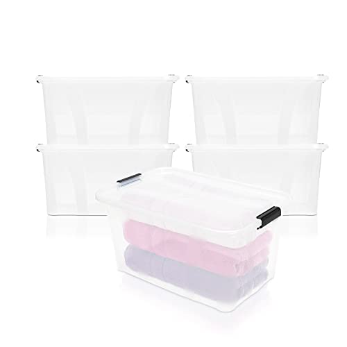 BigDean 4er Set Aufbewahrungsbox mit Deckel transparent - 14L + Clipverschluss - Stapelbox ...