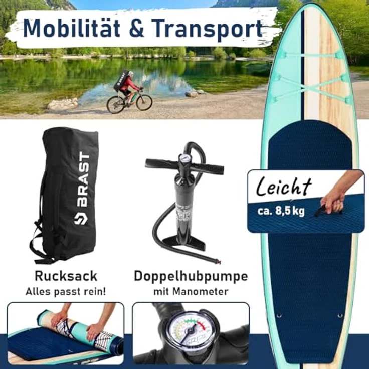 BRAST SUP Board Shark, aufblasbares Stand-Up-Paddle Set, 320x81x15cm, 8 ...