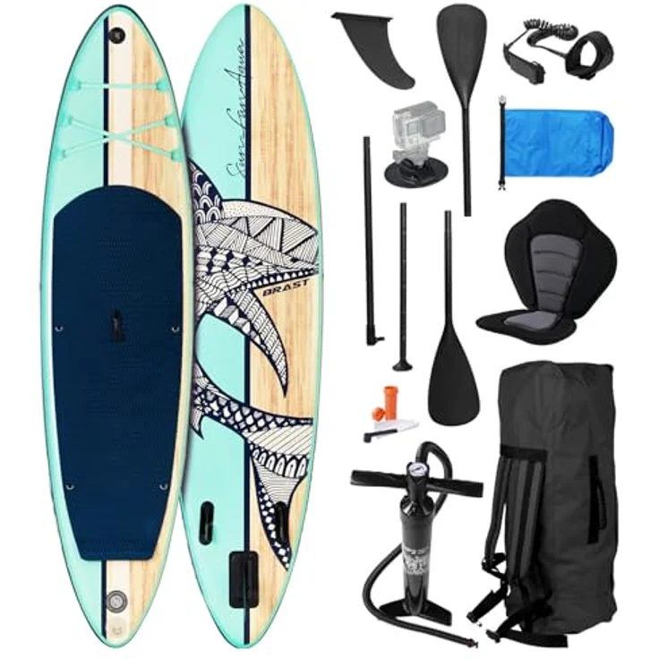 BRAST SUP Board Shark, aufblasbares Stand-Up-Paddle Set, 320x81x15cm, 8 ...