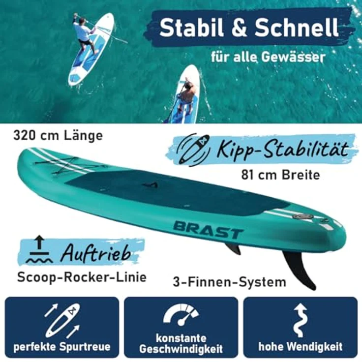 BRAST SUP Board Primo, Aufblasbares Stand up Paddle Set, 320x81x15cm ...