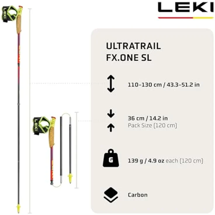LEKI Ultratrail FX.One SL, faltbare Carbon Trailrunning Stöcke für ...