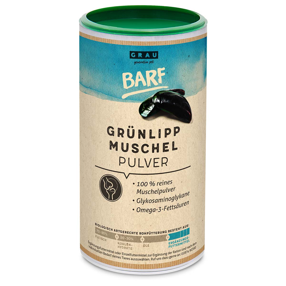 Grau Grünlippmuschel-Pulver 500g, Ergänzungsfuttermittel zur ...